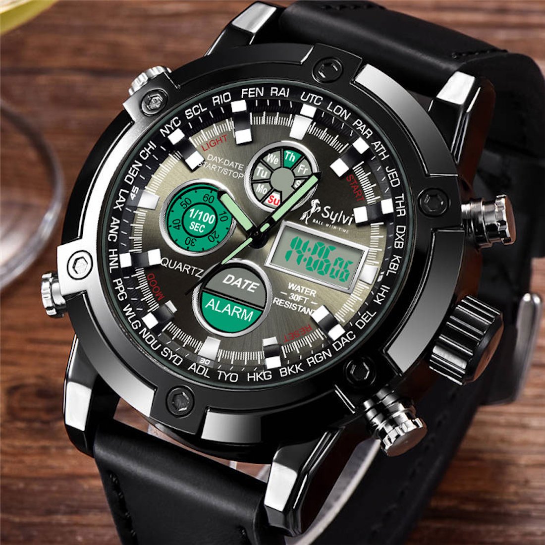 Business Luxury Analof-digital Sports Black Belt Watch-for Men (3022)
